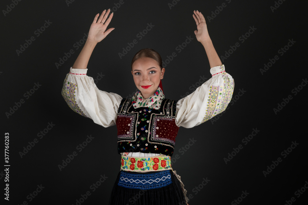 Beautiful woman wearing traditional Eastern Europe folk costumes ...