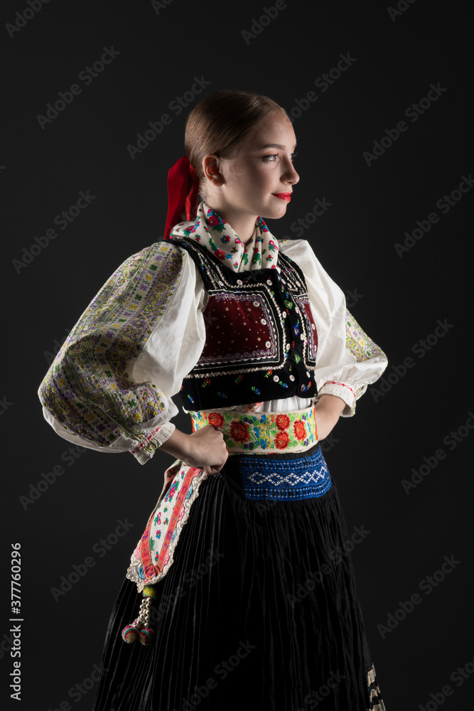 Beautiful woman wearing traditional Eastern Europe folk costumes ...