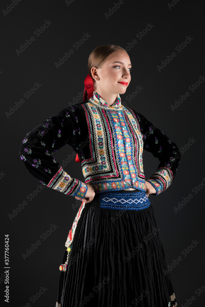 Beautiful woman wearing traditional Eastern Europe folk costumes ...