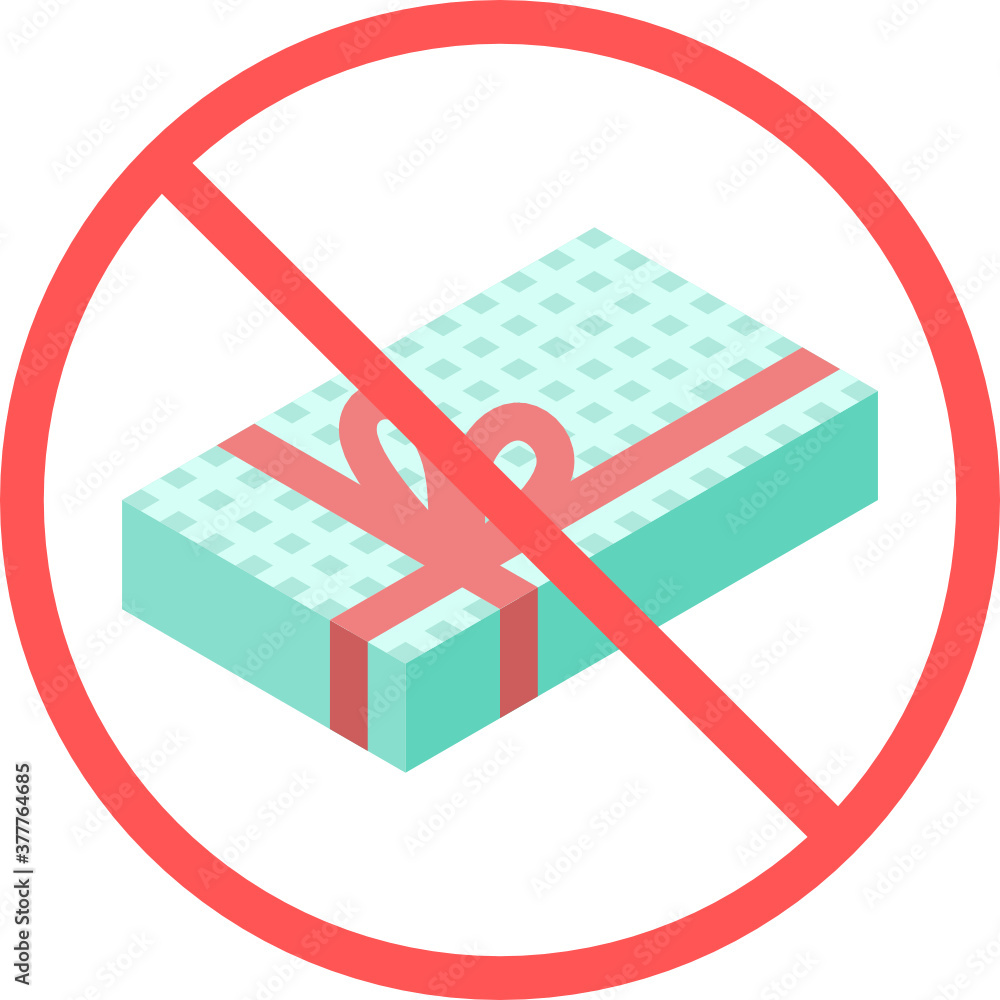 No gift sign or no present gift box vector icon isolated in white ...