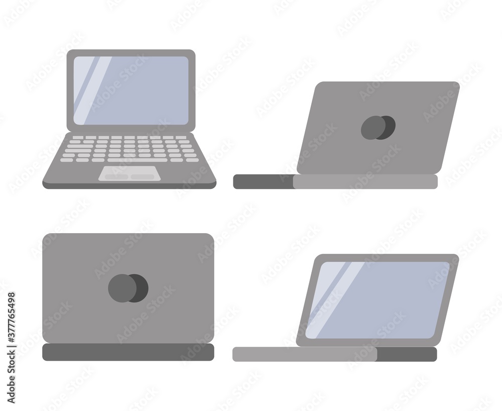 Vector isolated laptop ready to work. Set of laptops. Side, top view ...