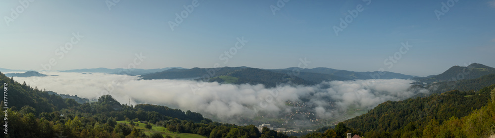 Panorama of Sava river valley at Kresnice village, viewed from a high ...