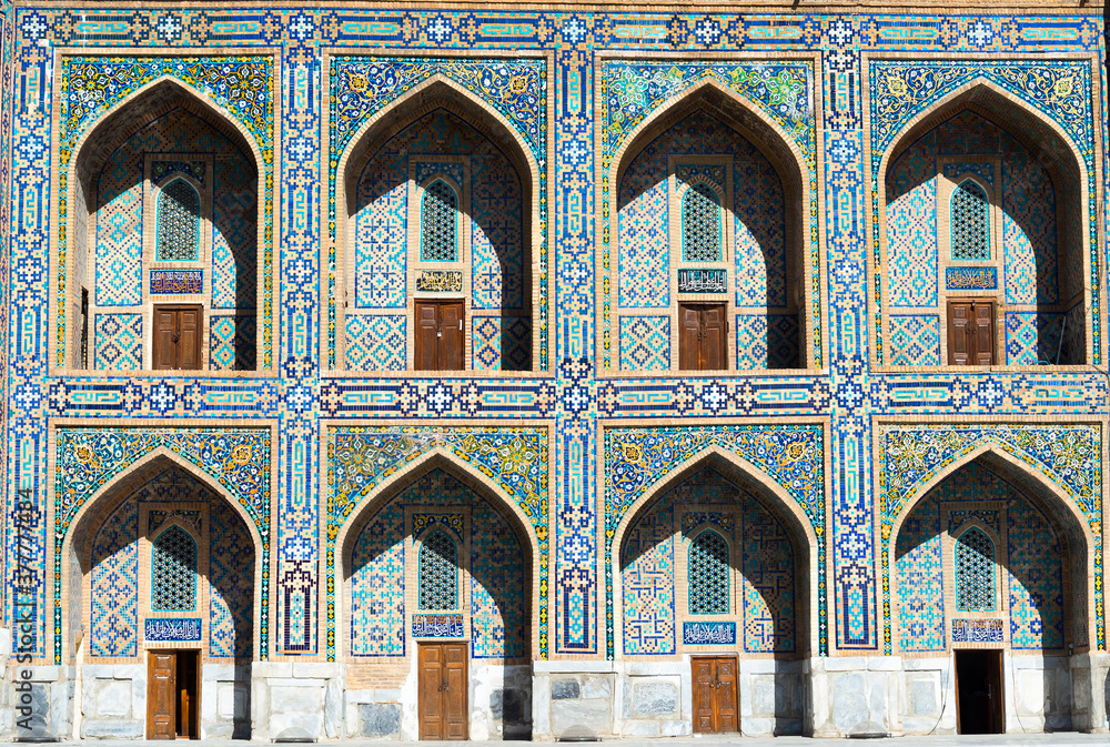 Pishtaq and spandrel with detailed mosaic at Samarkand, Uzbekistan ...