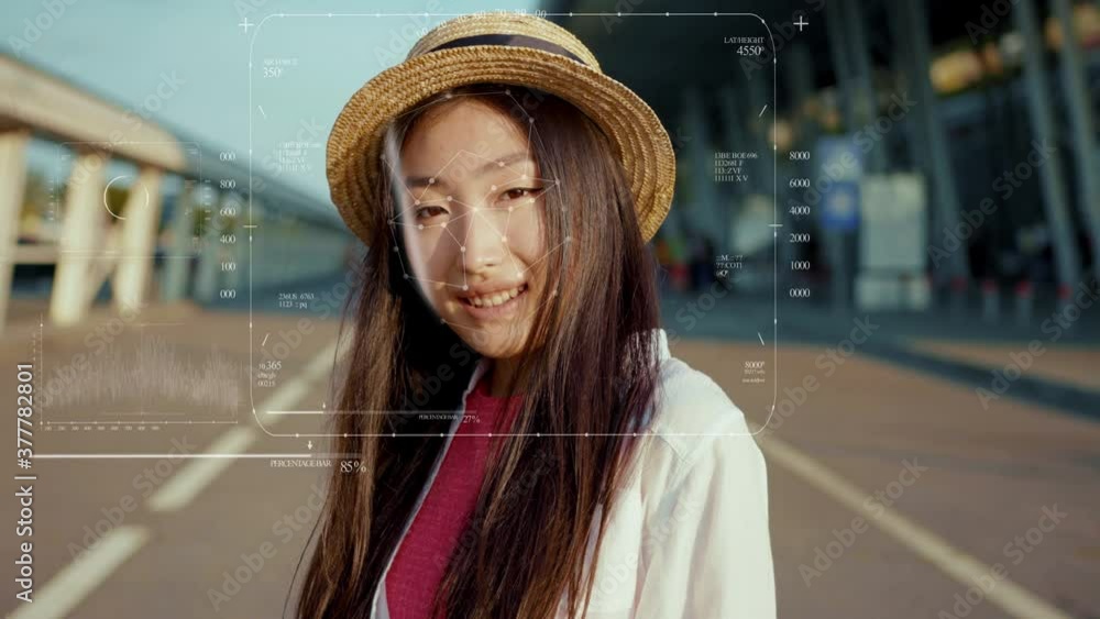 Portrait beautiful asian woman Anamation scanning Of The Face eye of ...