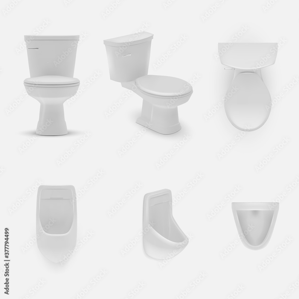 Realistic toilet. Mounted and standing model. Bathroom or WC lavatory ...