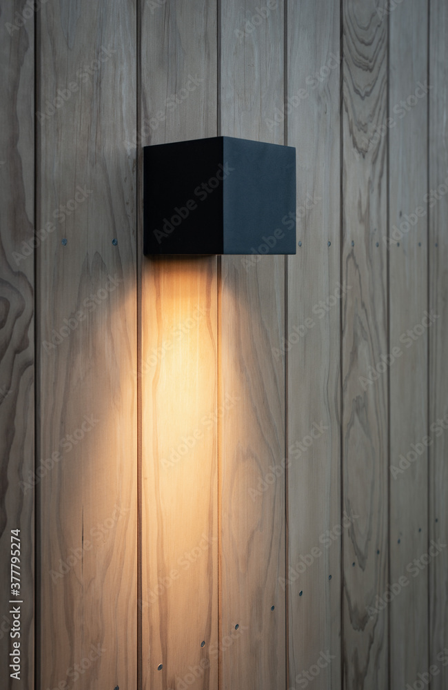 Exterior downlight on cedar cladding Stock Photo | Adobe Stock
