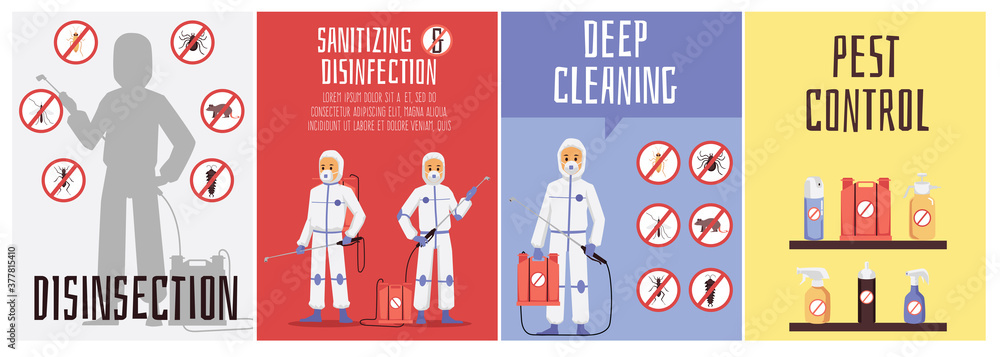 Poisoning insects service horizontal picture, flat cartoon vector ...