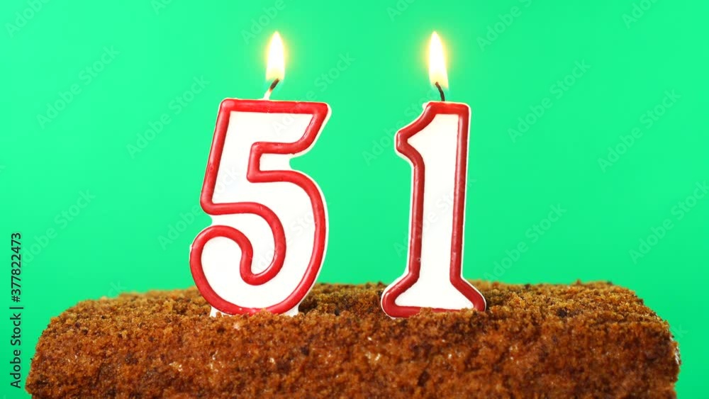 Cake with the number 51 lighted candle. Chroma key. Green Screen ...
