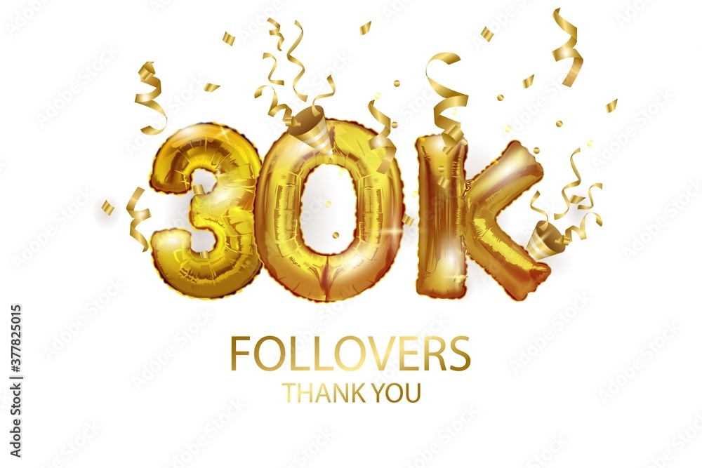 Vector Golden number 30,000 thirty thousand followers of the metal ball ...