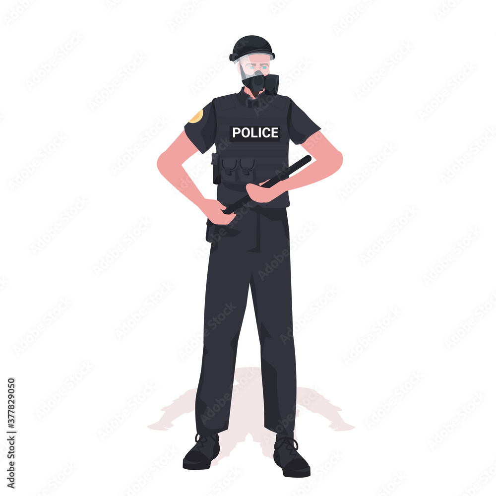 policeman in full tactical gear riot police officer holding baton ...
