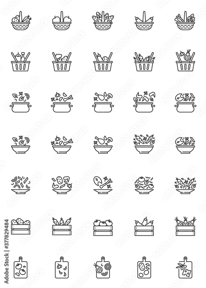 Cooking recipes line icons set. Food preparation linear style symbols ...