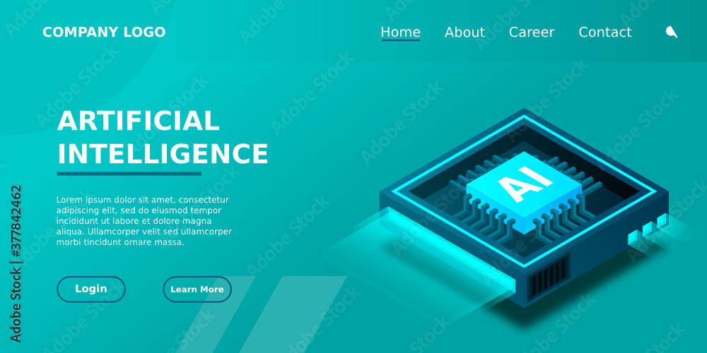 Artificial intelligence, AI web banner, isometric cloud computing concept, data mining ...