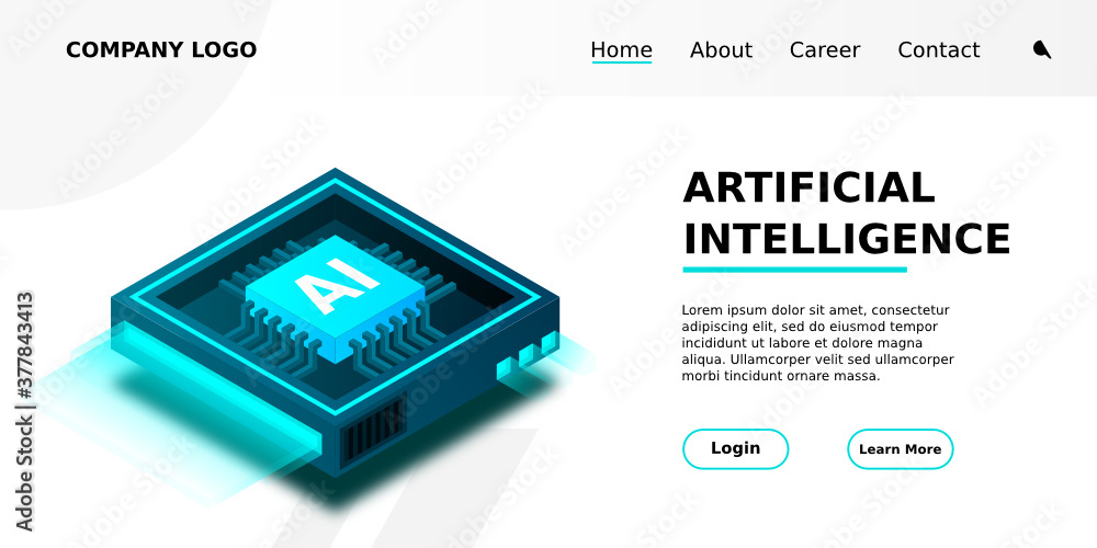 Artificial intelligence, AI web banner, isometric cloud computing ...