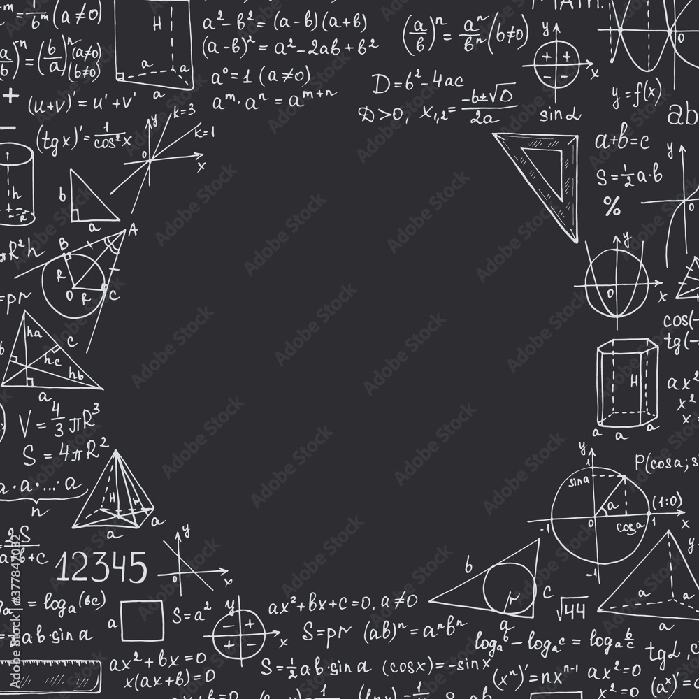 Card template with hand drawn mathematics formules and other elemets ...