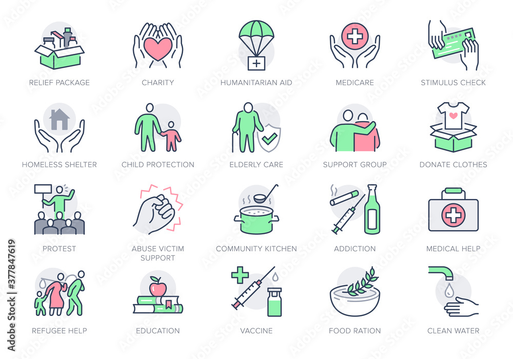 Charity, social worker line icons. Vector illustration included icon as ...