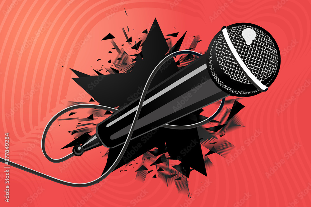 Microphone with black star. Vector mic. Music background illustration ...