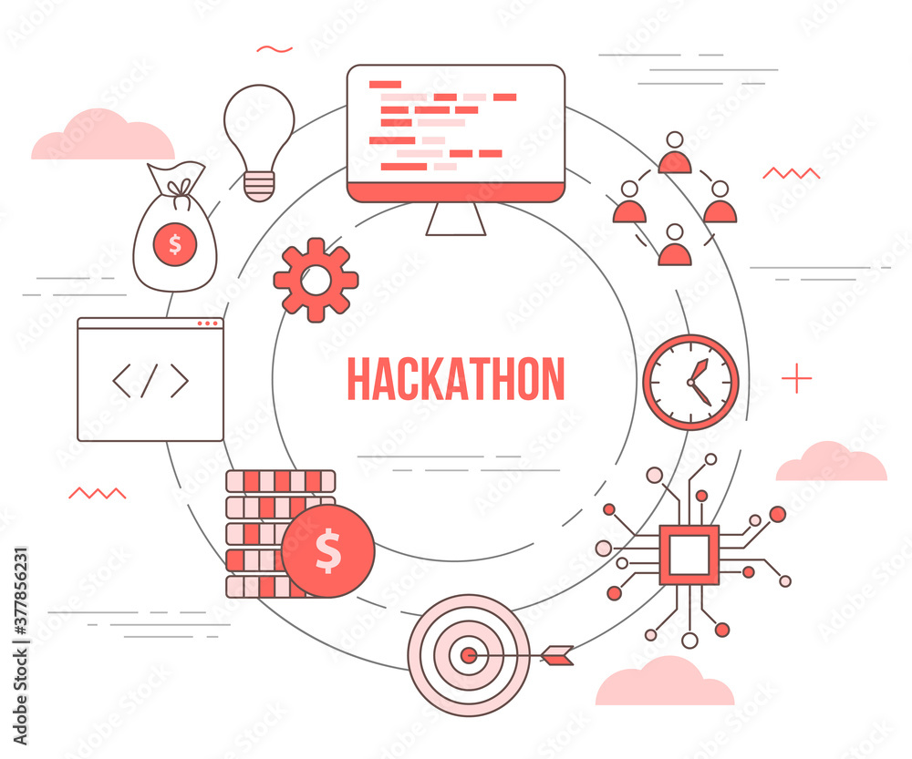 hackathon technology concept with icon set template banner with modern ...
