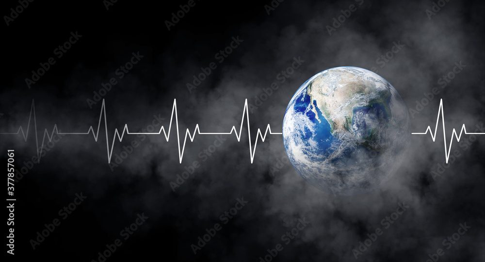 Ecology and Healthcare Concept : Blue planet earth with white pulse ...