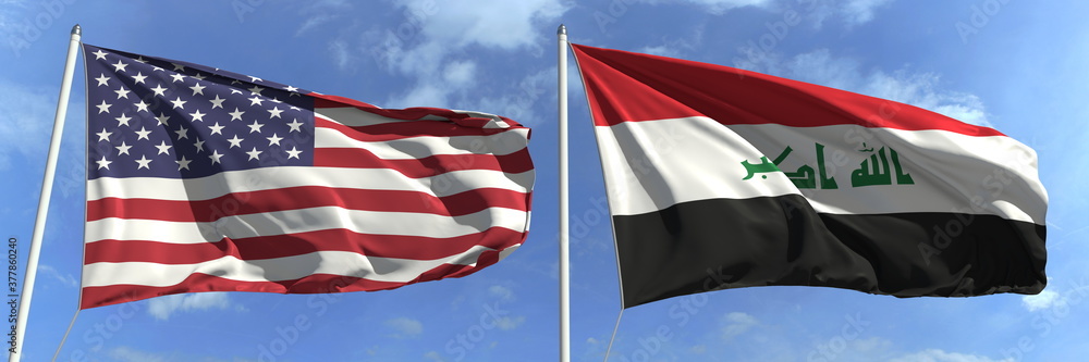 National flags of the USA and Iraq, 3d rendering Stock Illustration ...