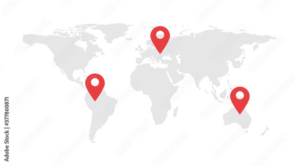 Location icons on different points of the world map. Location ...