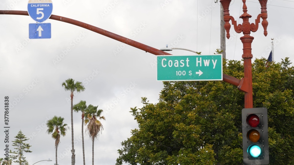 Pacific Coast Highway, historic route 101 road sign, tourist ...