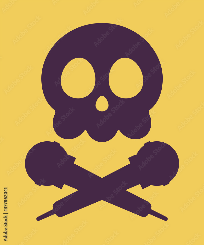 Music piracy icon, skull and microphone cross. Recordings and content ...