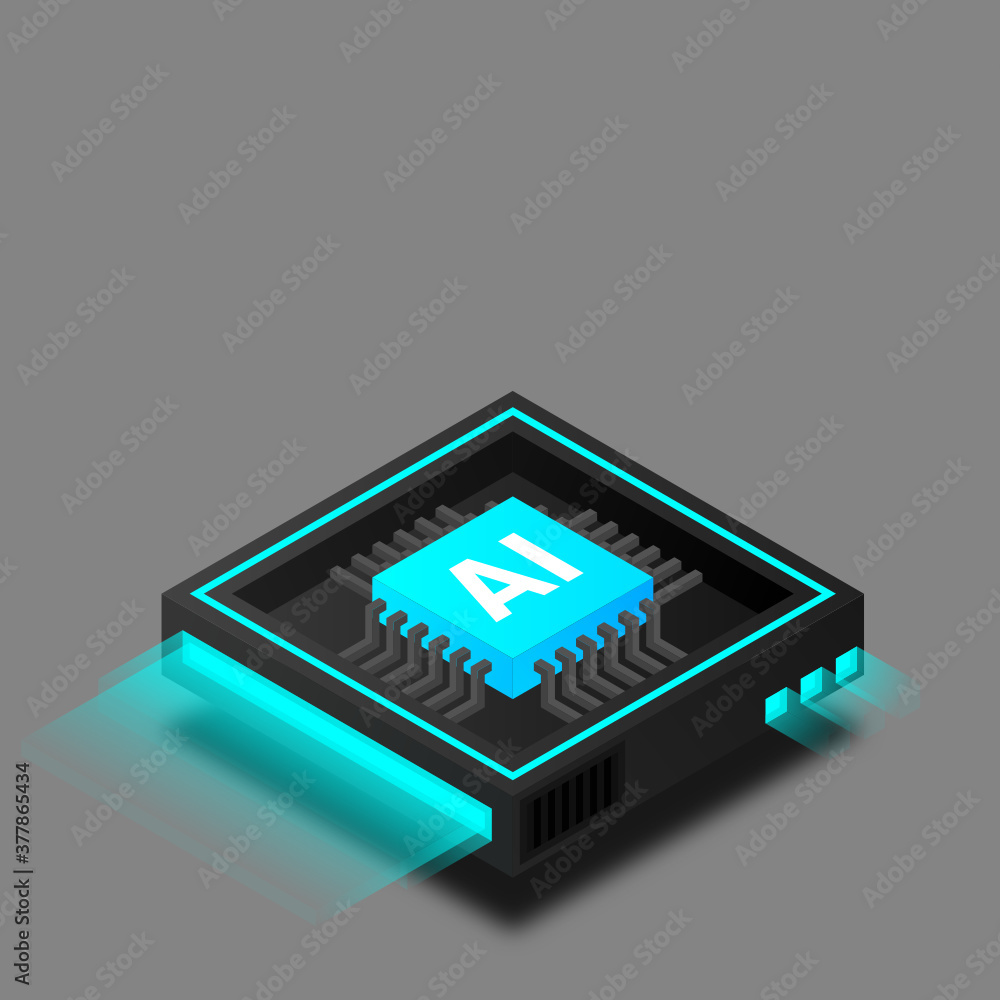 Artificial intelligence, AI web banner, isometric cloud computing ...