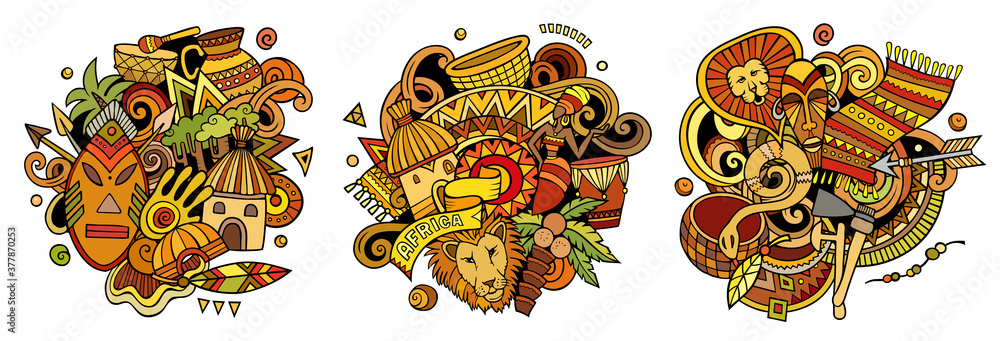 Africa cartoon vector doodle designs set. Stock Vector | Adobe Stock