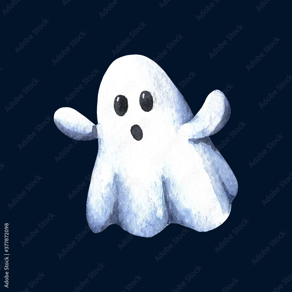 Watercolor hand drawn ghost clipart. Poltergeist illustration. Spooky ...