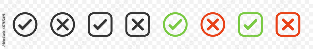 Vecteur Stock Check mark with cross mark. Vector icons in square and ...