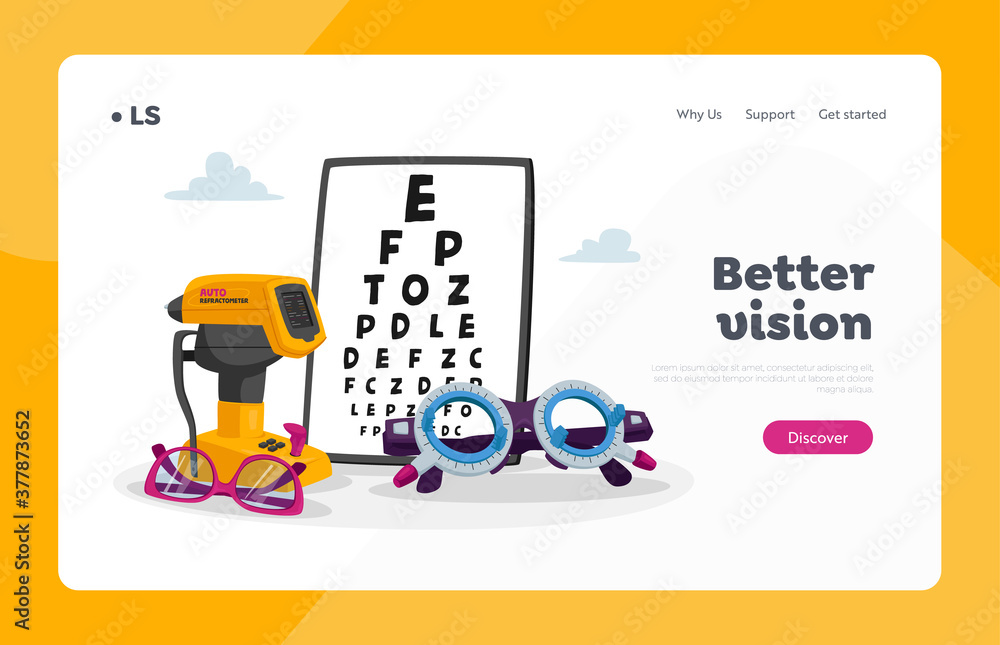 Vetor de Ophthalmological Equipment Landing Page Template. Chart for ...