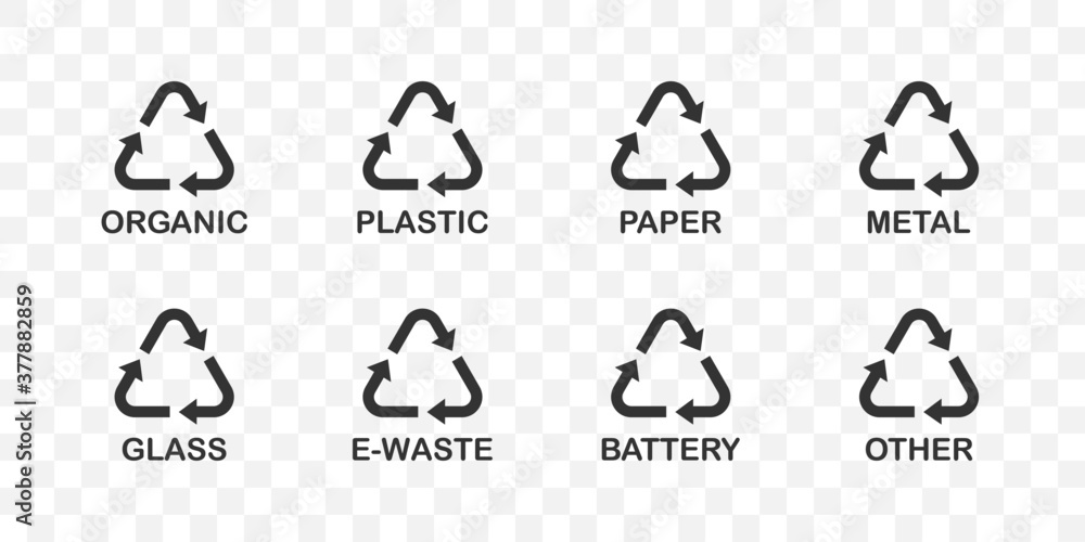 Recycle symbols. Recycle vector icons Organic, Plastic, Paper, Metal ...