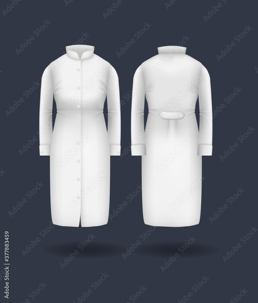 Realistic doctor coat mock up. Women's medical gown, lab uniform ...