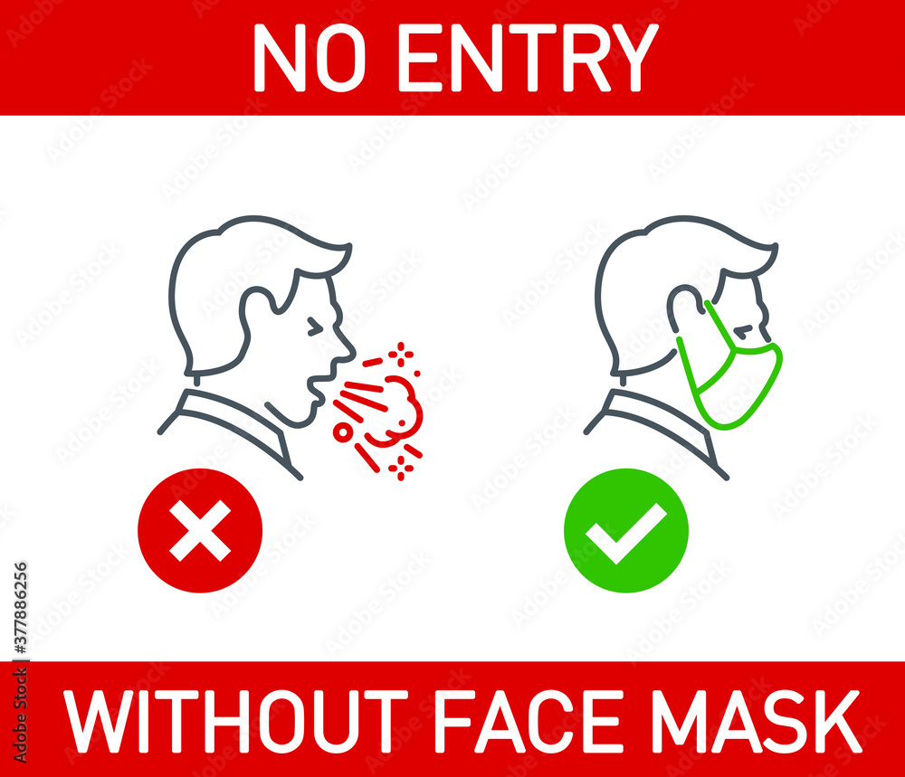 No Face Mask, No Entry Wrong and Right Wear line Icon banner isolated ...