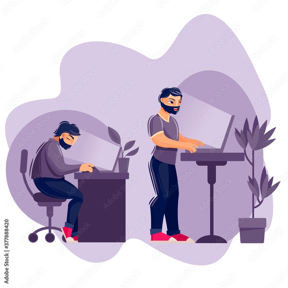 Cartoon Color Character Person Male and Standing Desk Concept. Vector ...