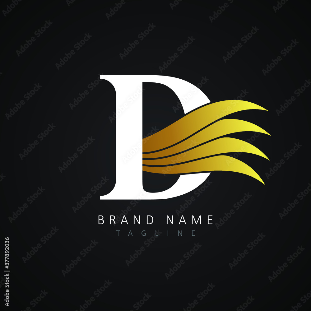Letter D Logo with Golden Wing Icon, Initial D Wing Logo, Vector Stock ...