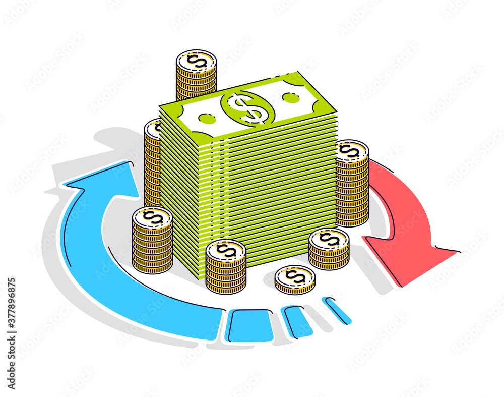 Money circulation, return on investment, currency exchange, cash back ...