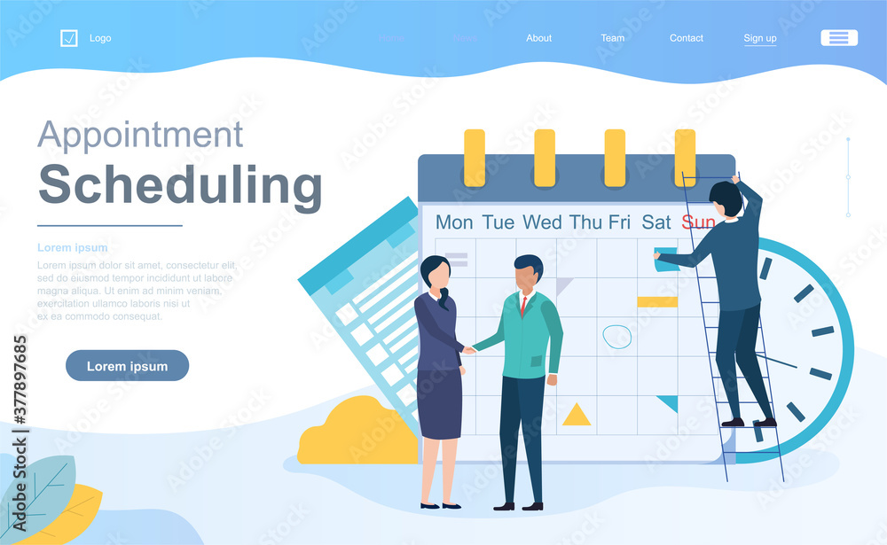 Business appointment scheduling and agenda concept with business team ...