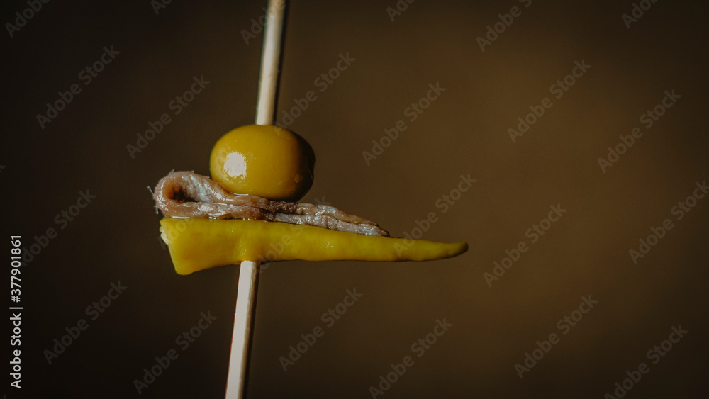 Poster Photo of one of the most iconic Spanish pintxos called Gilda ...