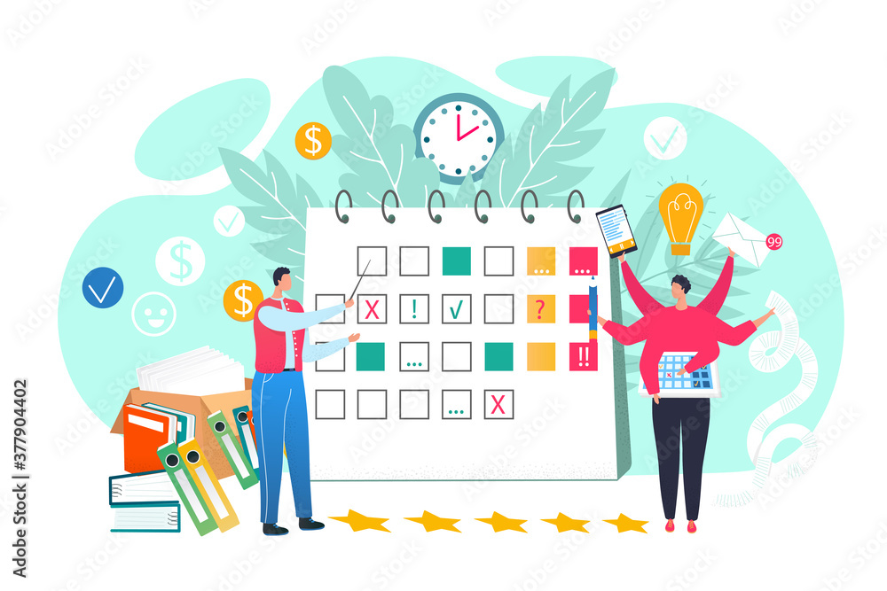 Working process vector illustration. Teamwork on new project. Coworkers ...