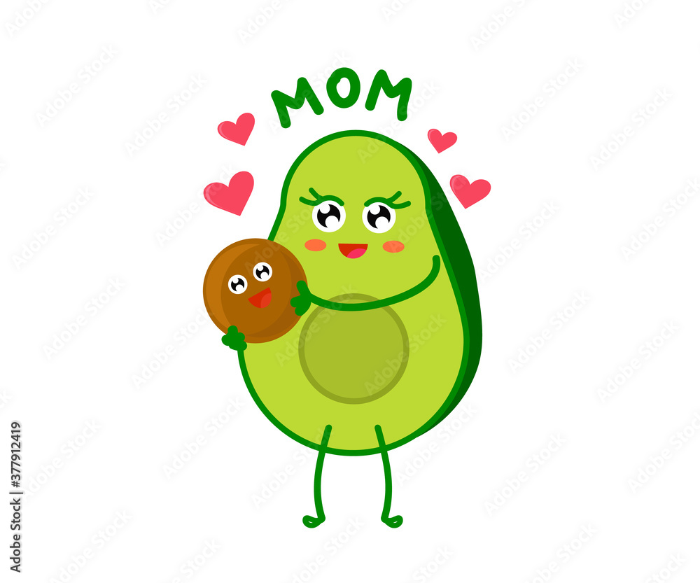 Avocado mom and bone baby on a white background. Cartoon. Vector ...