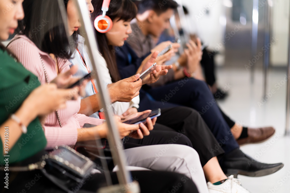Diversity Crowd of passengers on Urban Public Transport Metro. Asian ...