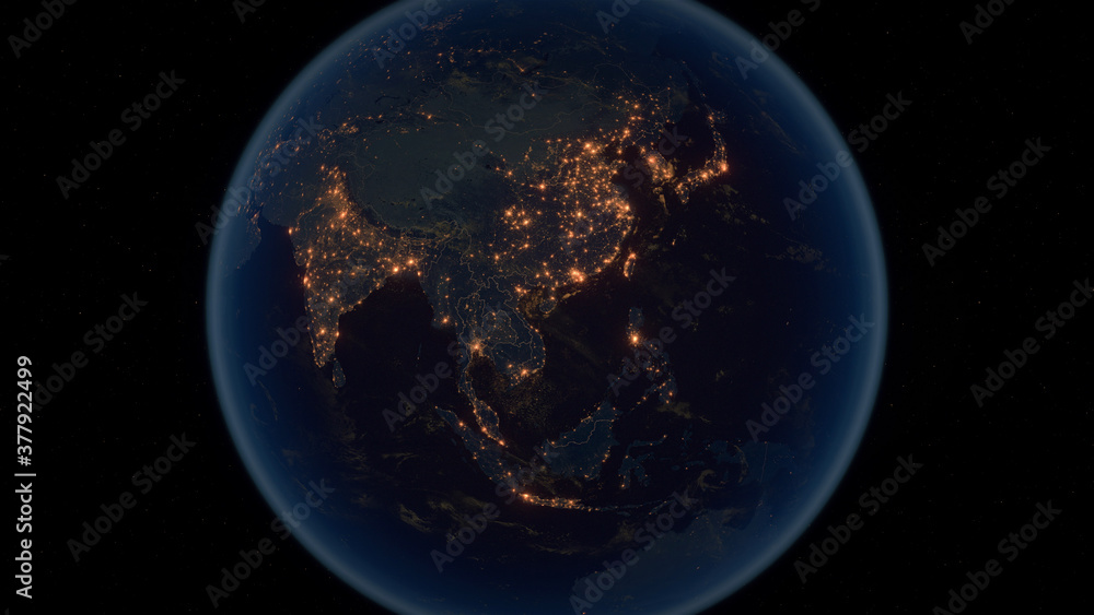 Stock-illustrationen Far East. The Night View of City Lights. Eastern ...