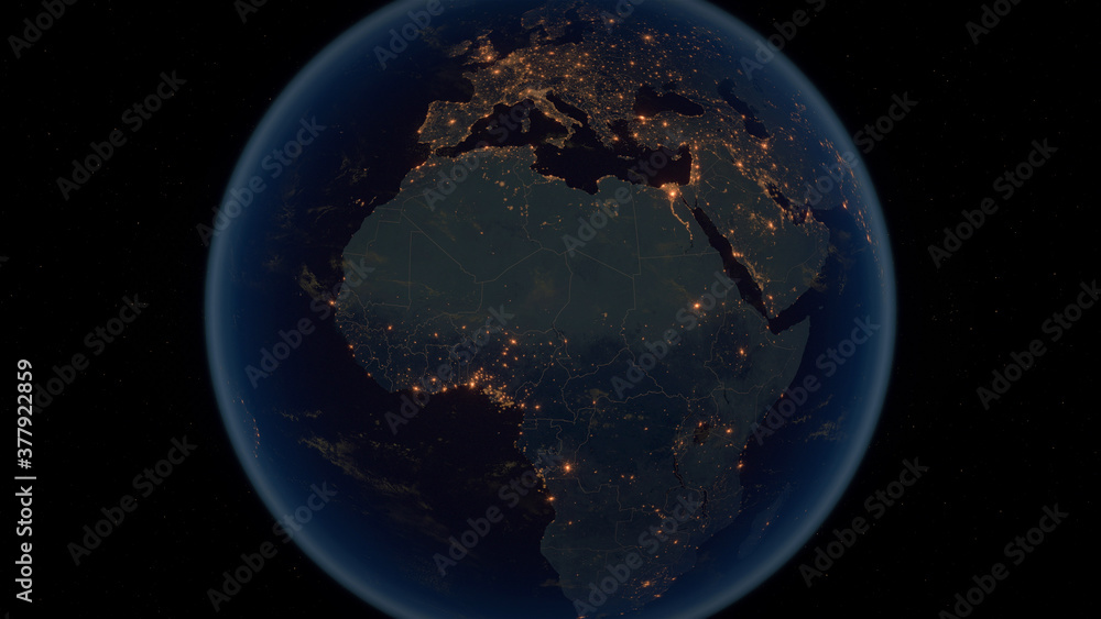 ภาพประกอบสต็อก Africa. The Night View of City Lights. African Continent ...