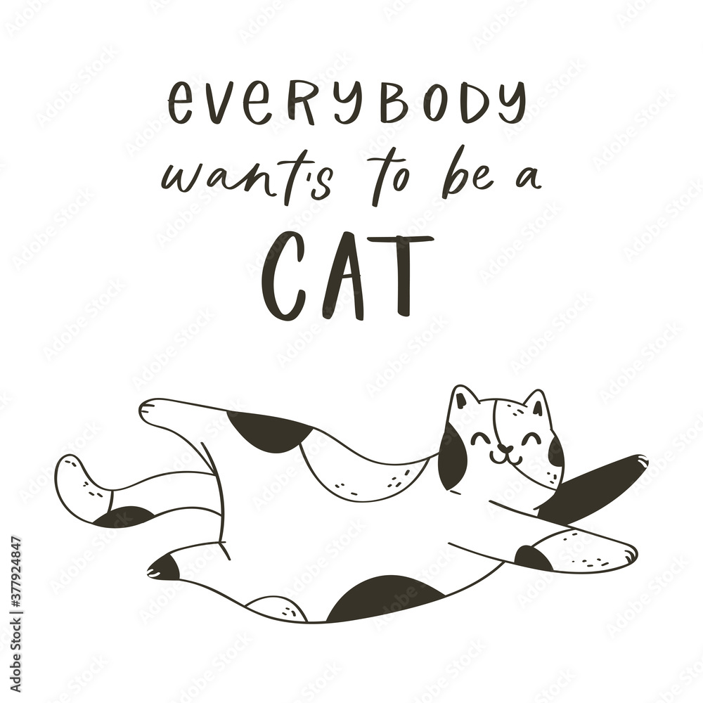 Hand drawn lettering quotes about cute funny cats. Humoristic ...
