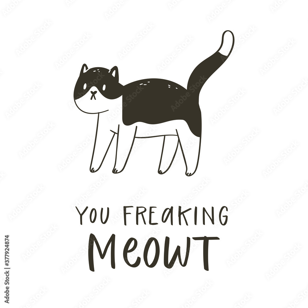 Hand drawn lettering quotes about cute funny cats. Humoristic ...