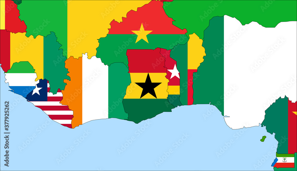 Center the map of Ghana. Vector maps showing Ghana and neighboring ...