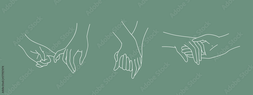 Set of holding outline hands couples with interlocked fingers. Symbol ...