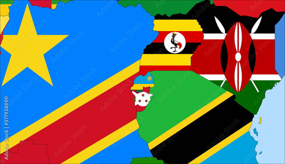 Center the map of Rwanda. Vector maps showing Rwanda and neighboring ...