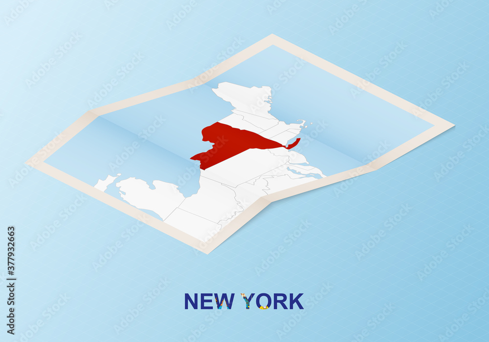 Folded paper map of New York with neighboring countries in isometric ...